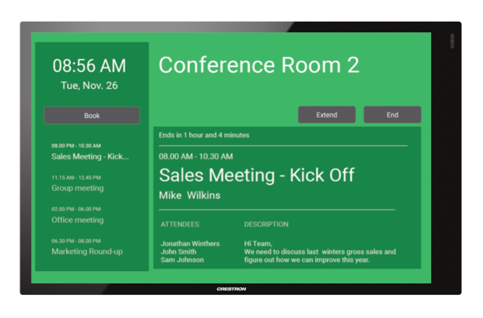Crestron meeting room displays and room indicators