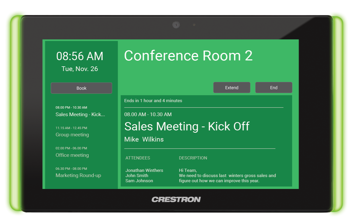 Crestron meeting room displays and room indicators