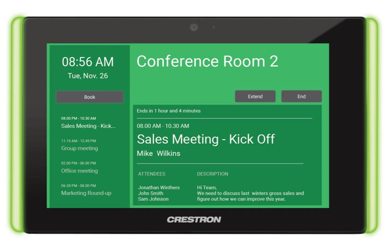 Crestron meeting room displays and room indicators